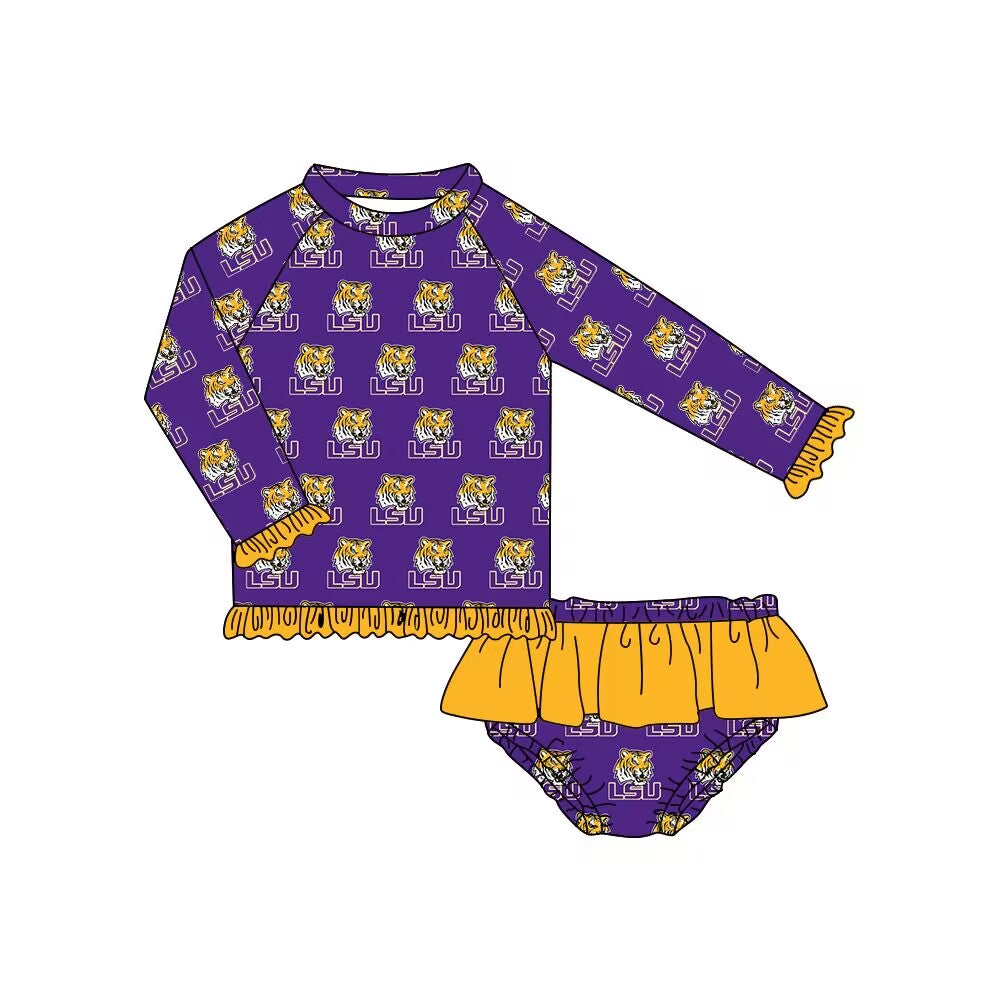 (Custom Design Preorder MOQ 5) Team's LSU Print Girls 2 Pieces Swimsui ...