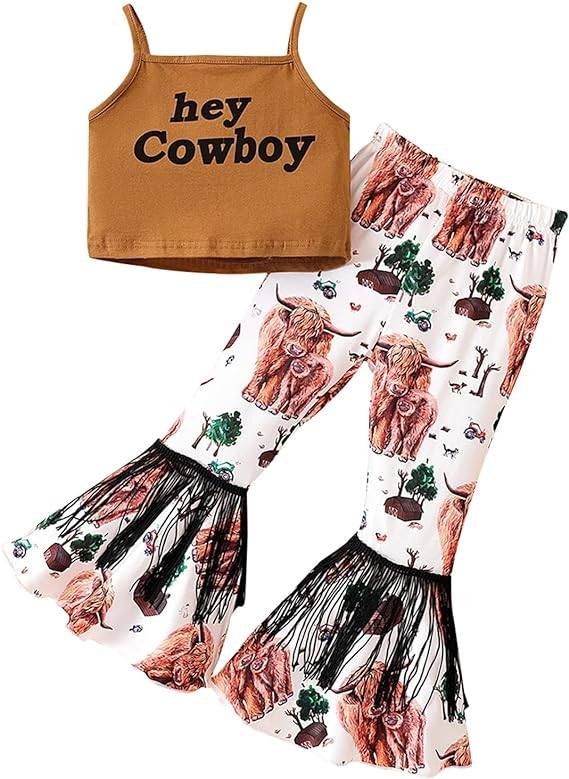 (Custom Design Preorder MOQ 5) Hey Cowboy Highland Cow Print Girls Bel ...