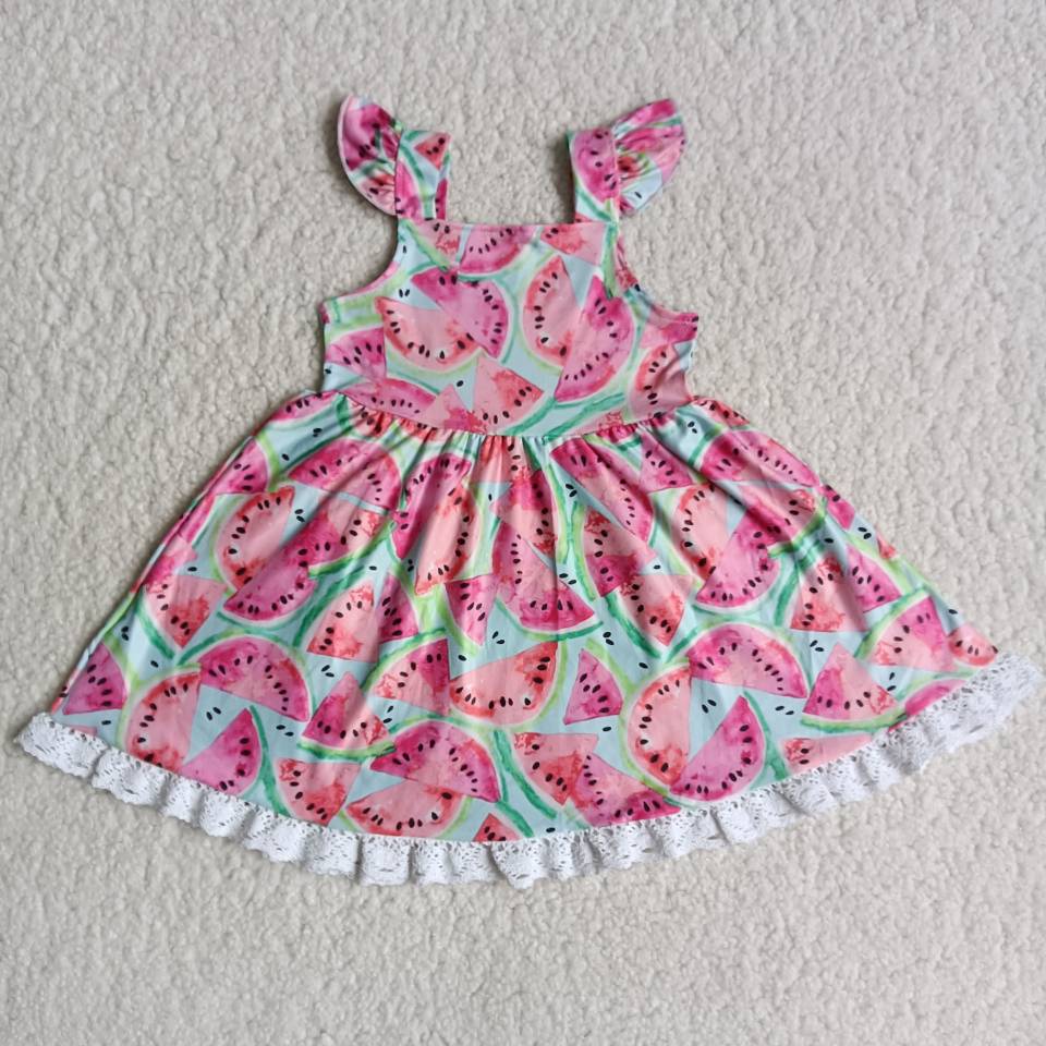 Promotion A9 10 Watermelon Flutter Sleeve Knee Length Summer Dress