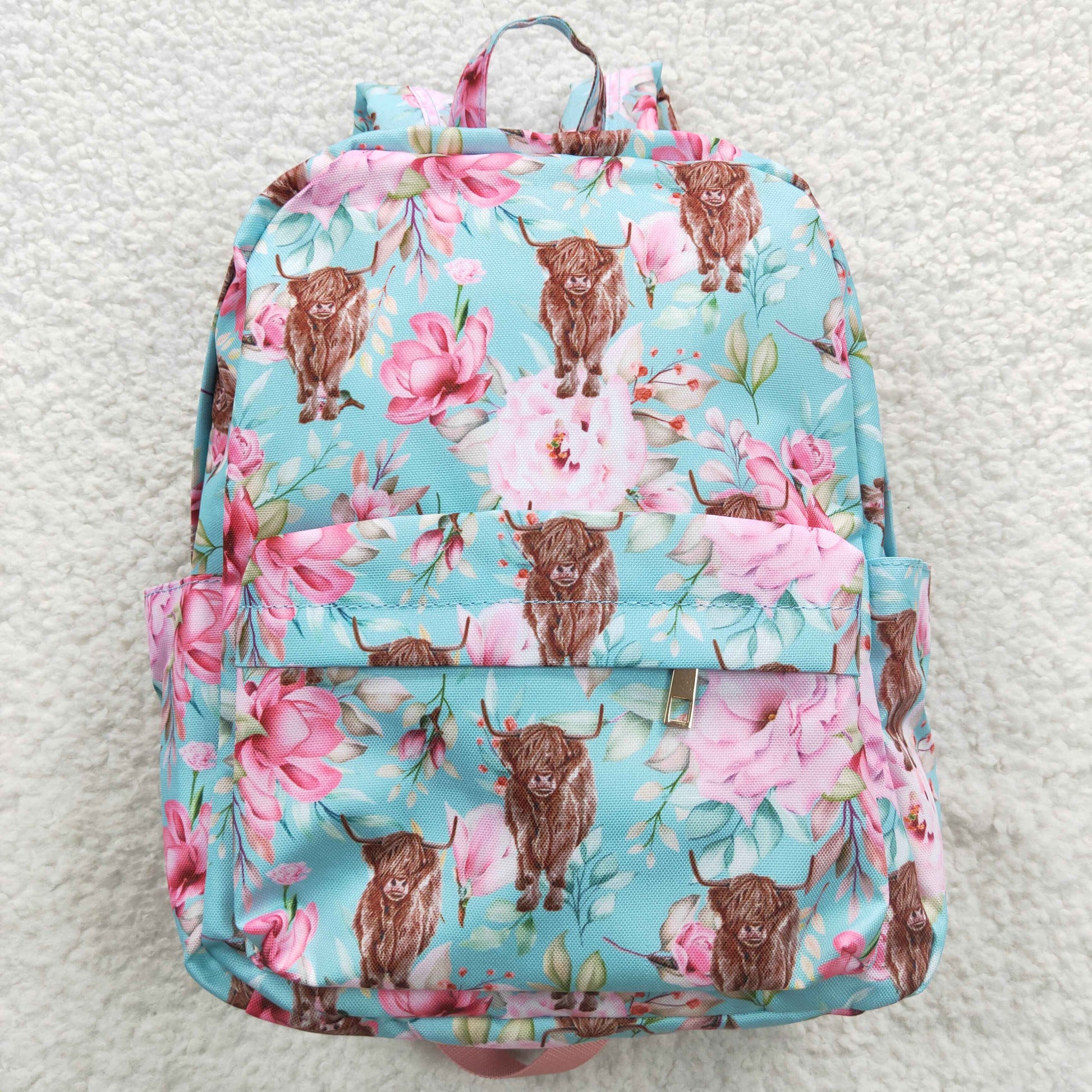 BA0081 Girls bags highland cow flowers print western backpack – baby skirts