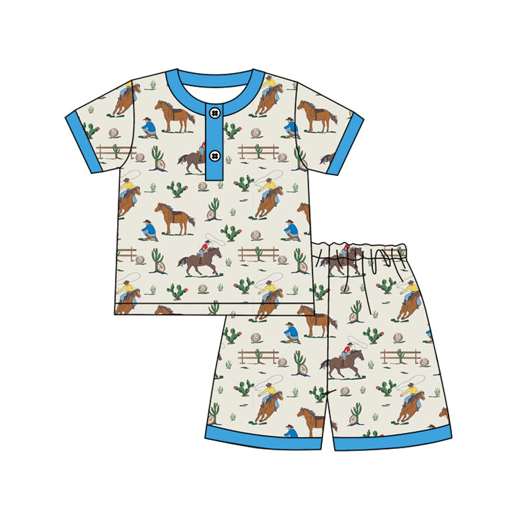 (Pre-order)BSSO1208 Rodeo Western Print Boys Summer Pajamas Clothes Se ...