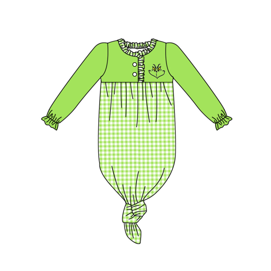 (Pre-order)NB0040 Frog Face Green Plaid Print Baby Gown Newborn Clothe ...